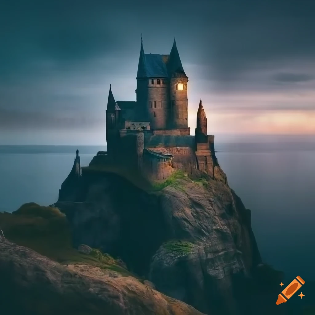 Photo of a medieval castle on a cliff on Craiyon