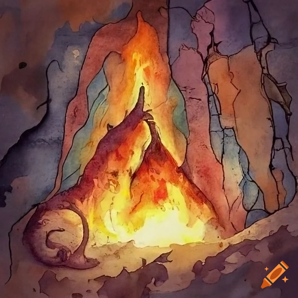 Prehistoric cave painting of a campfire on Craiyon