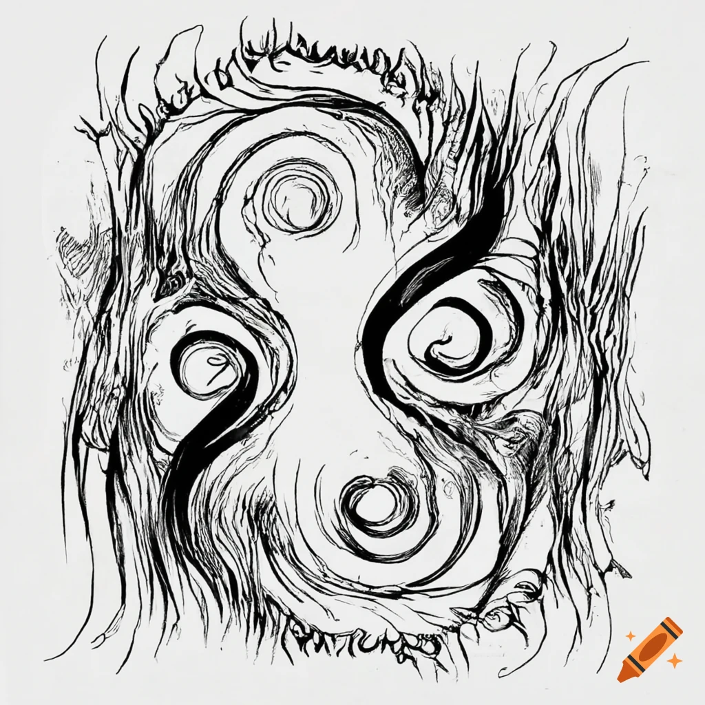 Black drawing of swirling wind movement on Craiyon
