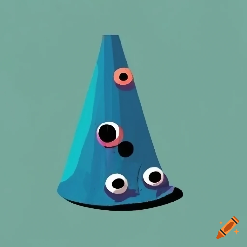 Cartoon cone shape character in the forest on Craiyon