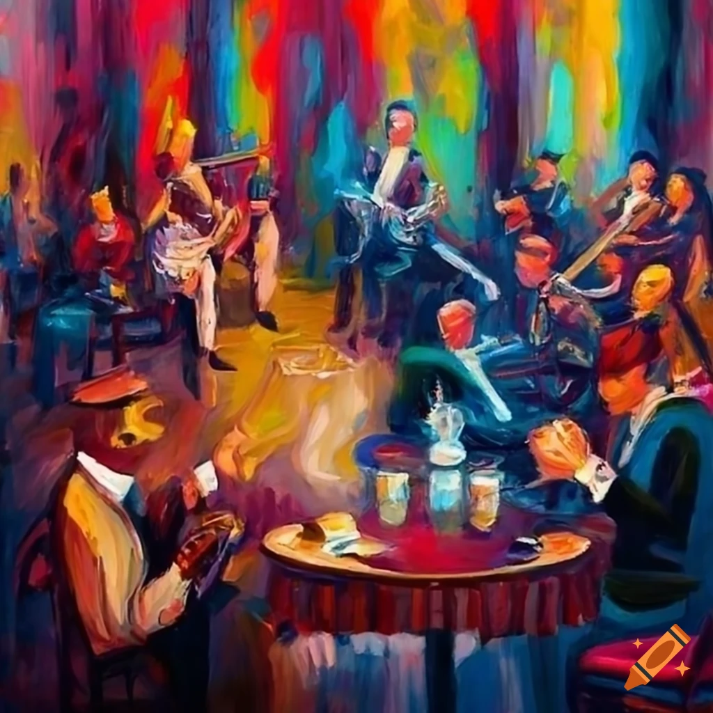 Abstract painting of a smoke-filled jazz club on Craiyon