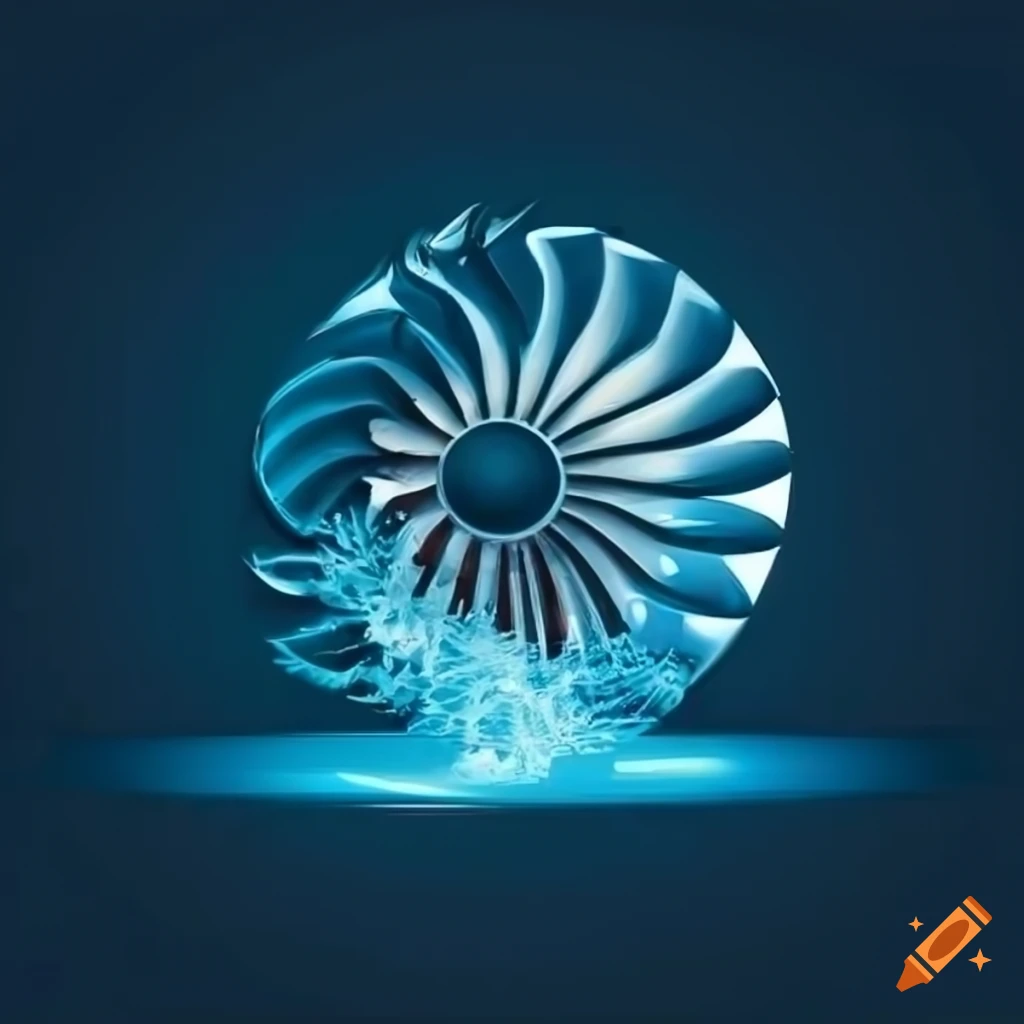 Sleek logo design of a powerful jet engine with frosty elements on Craiyon