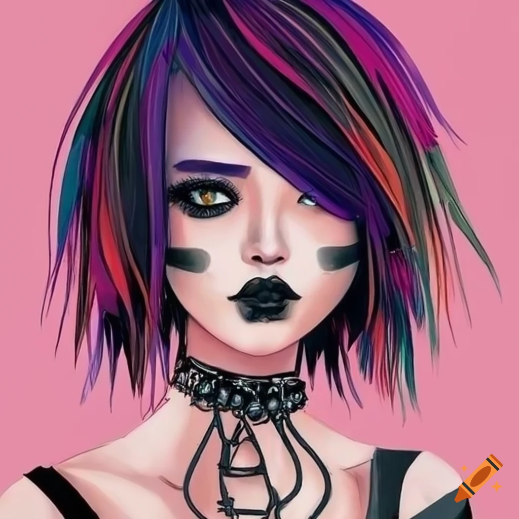 Image of a cute goth girl with short black hair on Craiyon