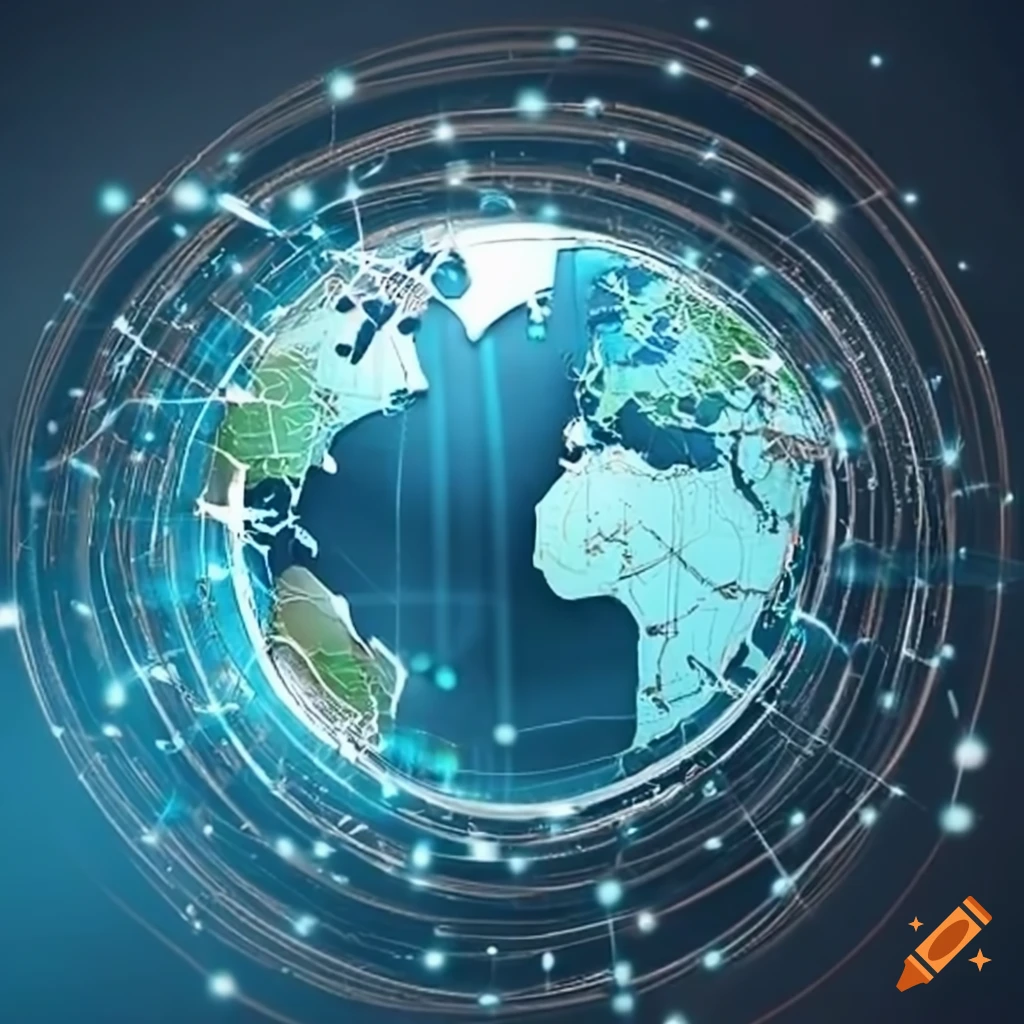 Illustration of IoT network with a globe symbol on Craiyon