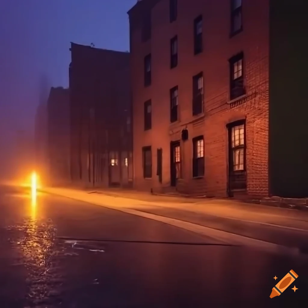 Foggy horror street scene in Poppinsburg, PA on Craiyon