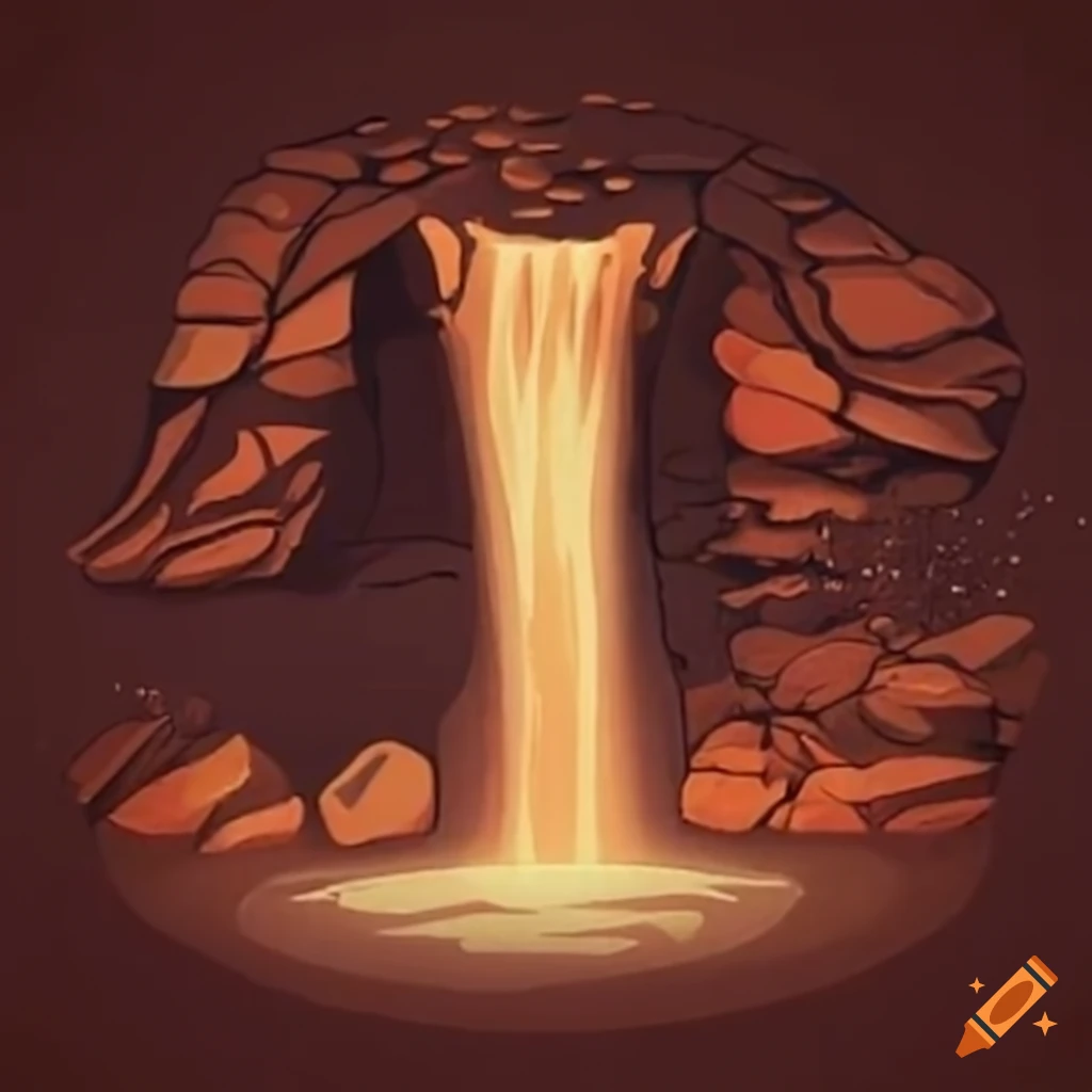 Prehistoric cave artwork of a flowing waterfall