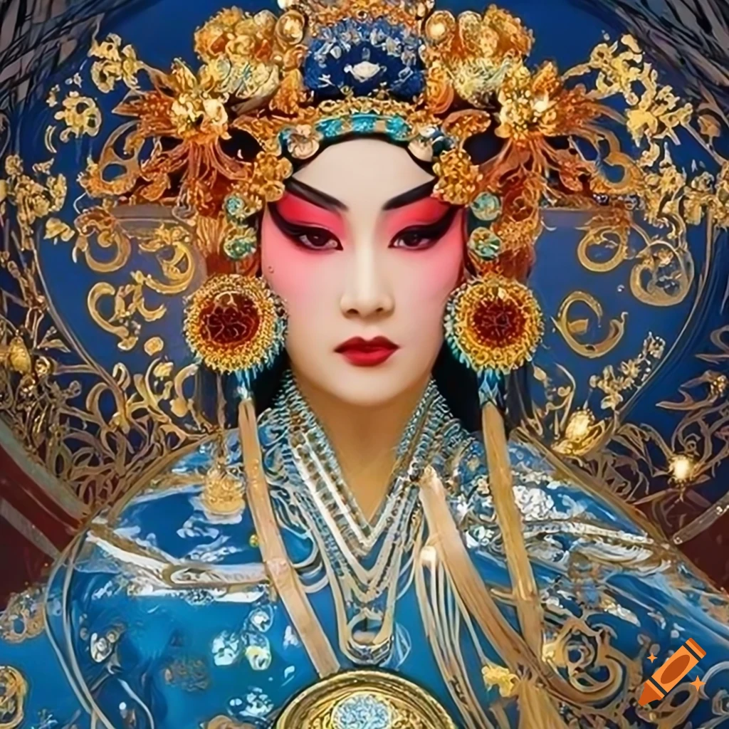 Double exposure of a stunning chinese opera woman on Craiyon