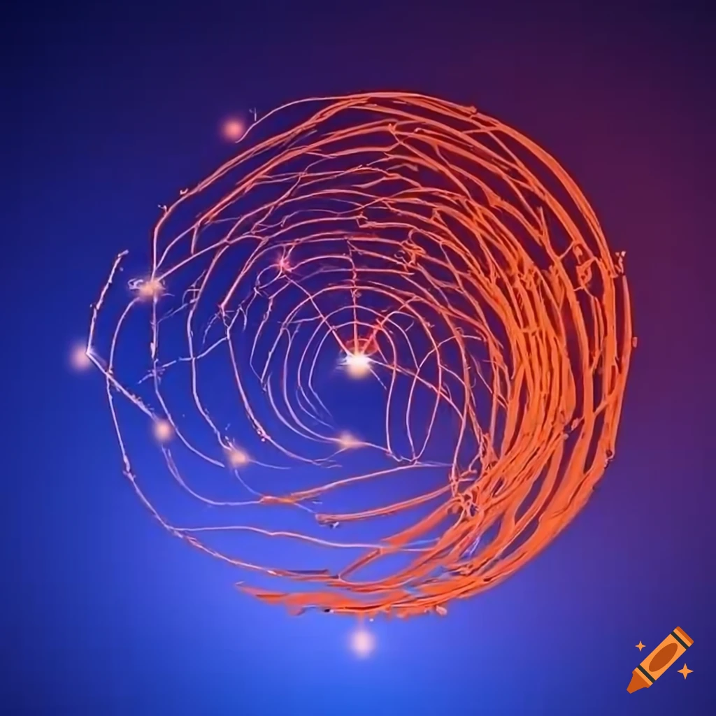 Stylized clock and constellation in orange and indigo on Craiyon