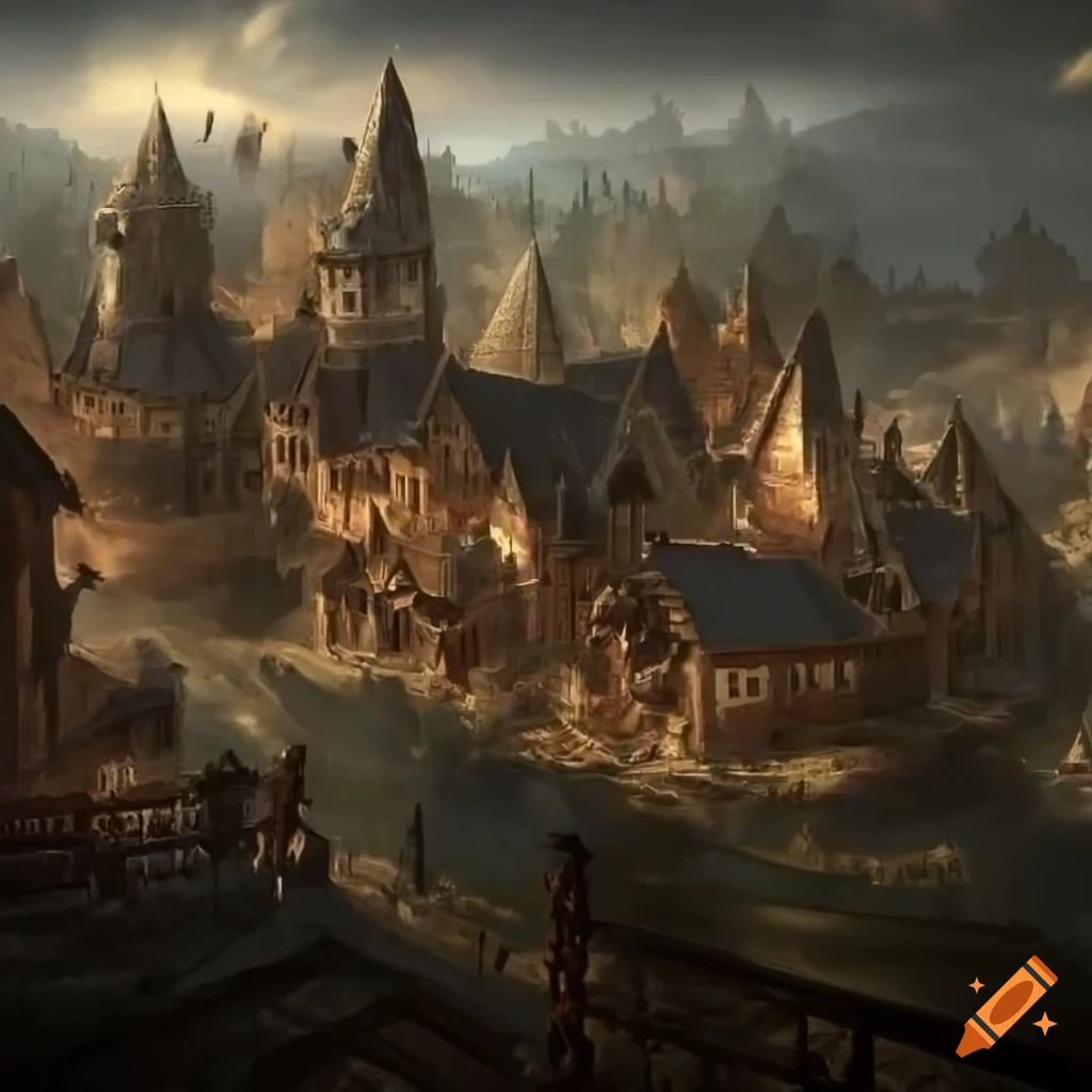 Top view of a magical town on Craiyon