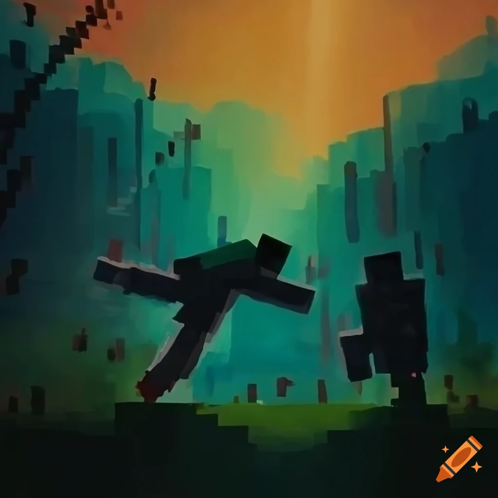 Acrylic artwork of zombies fighting in nature on Craiyon