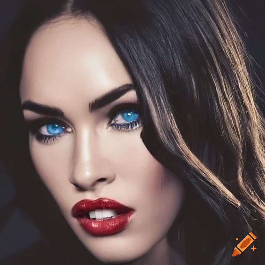 Portrait of megan fox miley cyrus with blue catlike eyes