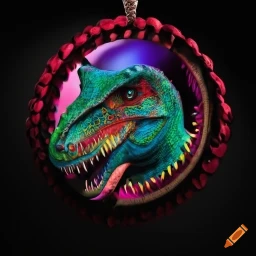 Colorful t-rex dinosaur pendant with intricate detail
