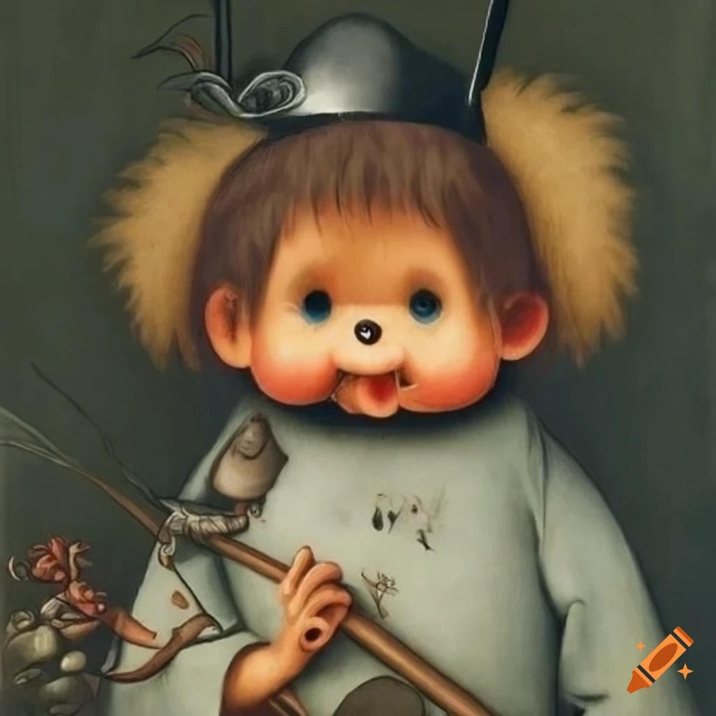 Surrealistic painting with monchichi by hieronymus bosch on Craiyon