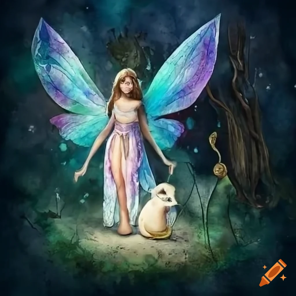 Illustration of a fairy and bunny finding ancient relics