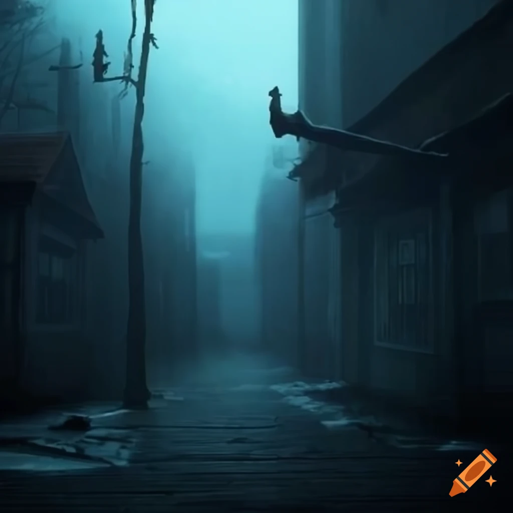 Image of a foggy town like silent hill on Craiyon