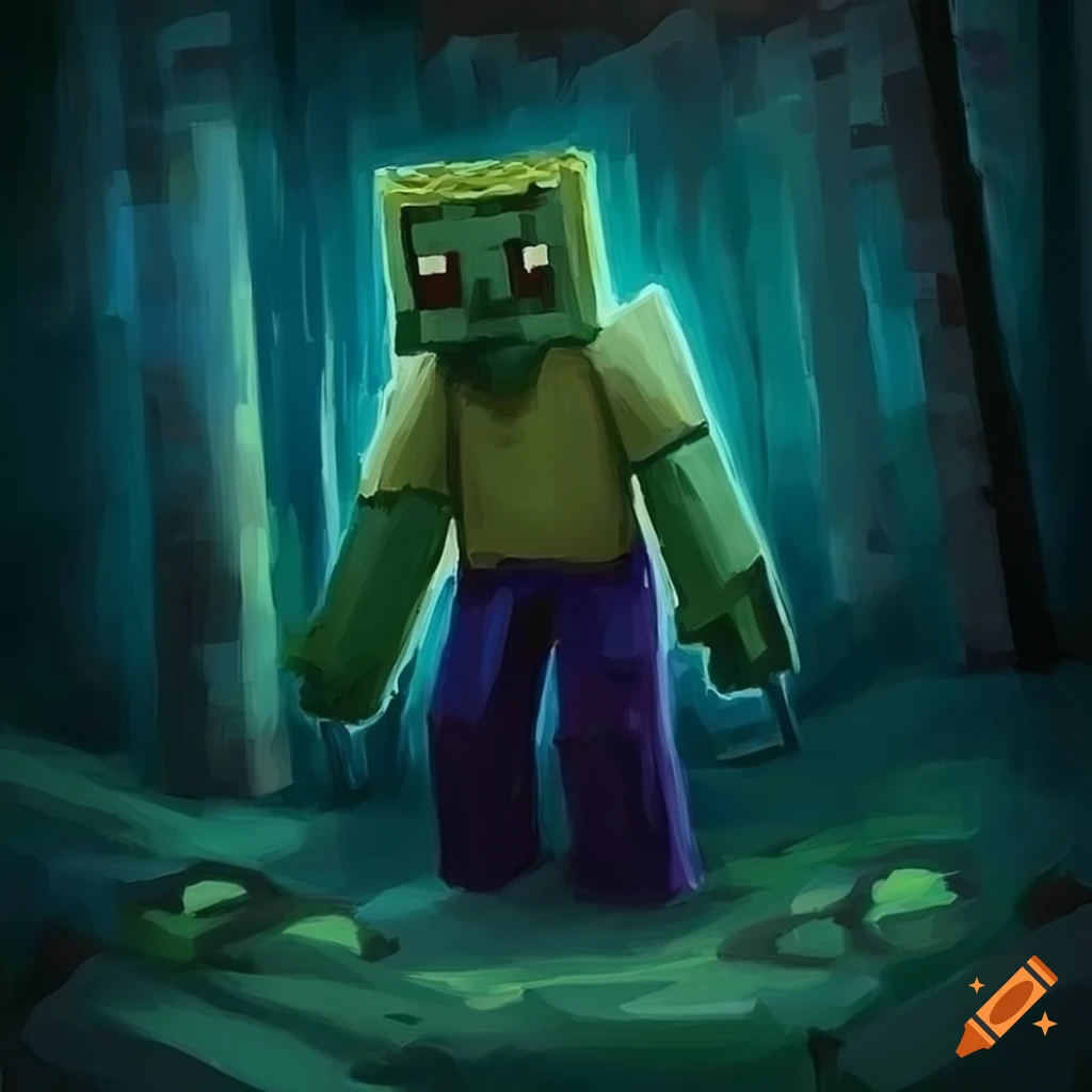 Moody acrylic artwork of a minecraft zombie - Craiyon