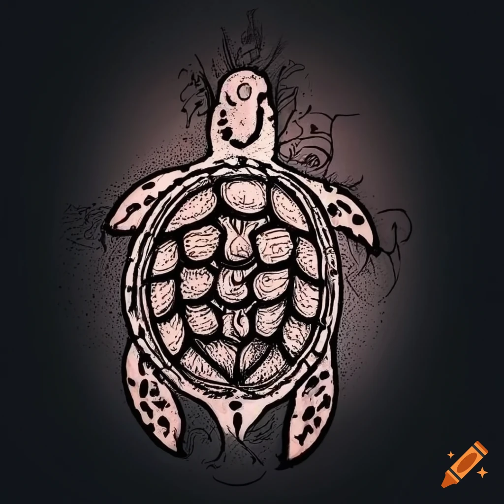 Turtle tattoo design with wave-like lines on Craiyon