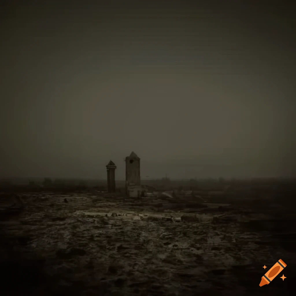 Dystopian landscape with remnants of civilization on Craiyon