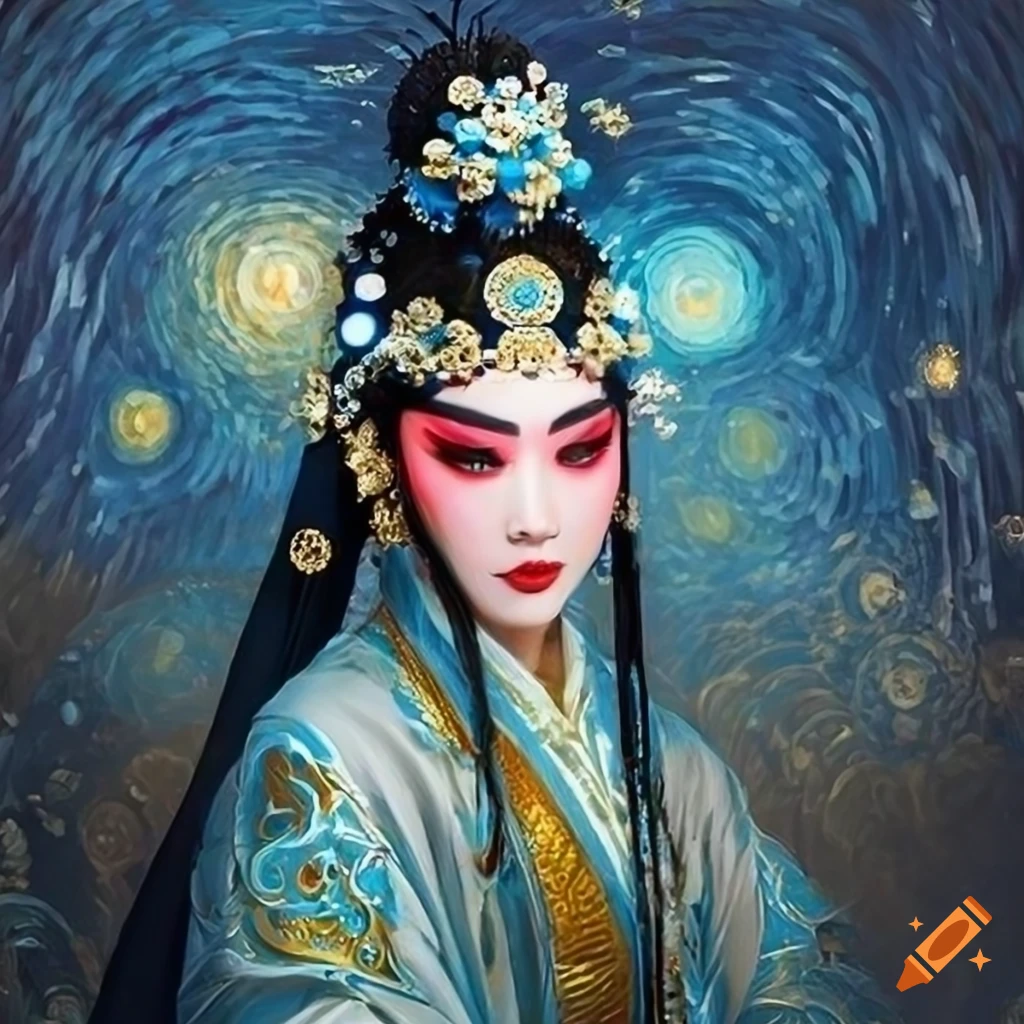 Double exposure of a chinese opera woman with traditional elements on ...