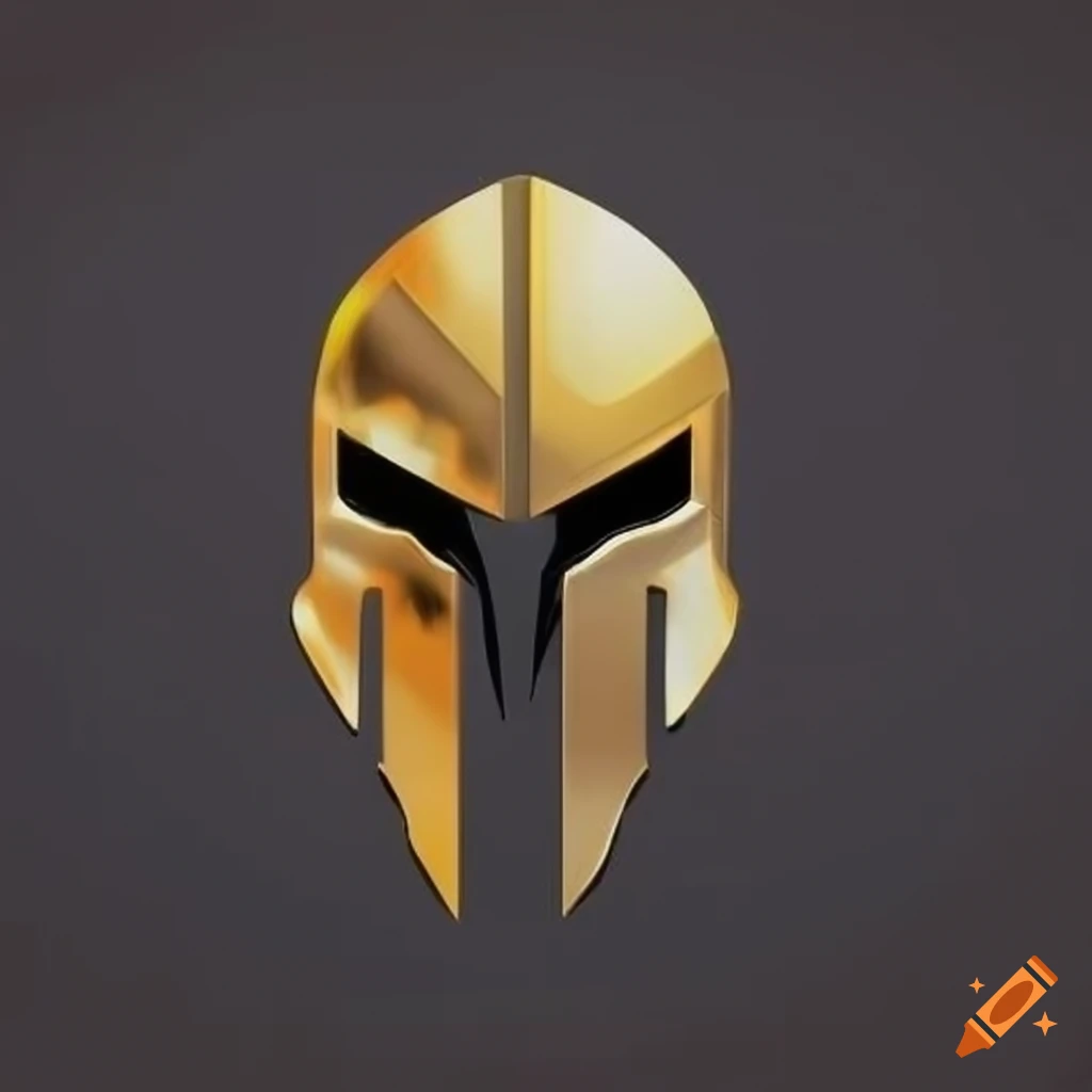 Shiny gold logo with a futuristic spartan helmet design on Craiyon