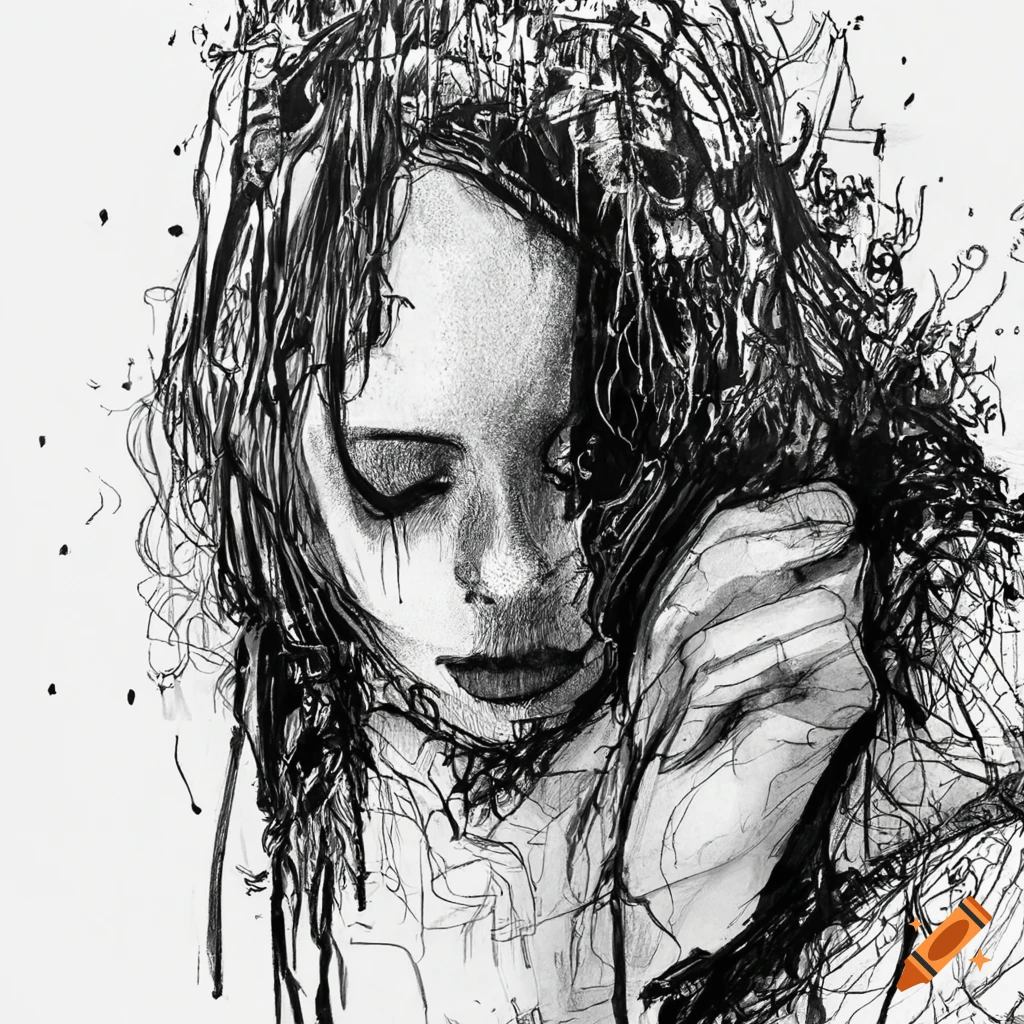 Ink drawing depicting loneliness on Craiyon