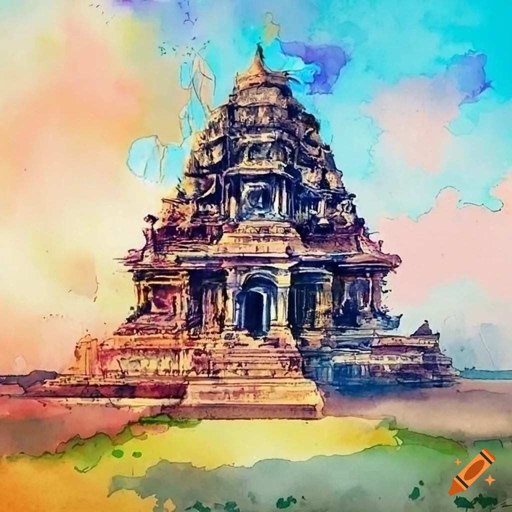 Watercolor painting of an ancient temple on Craiyon