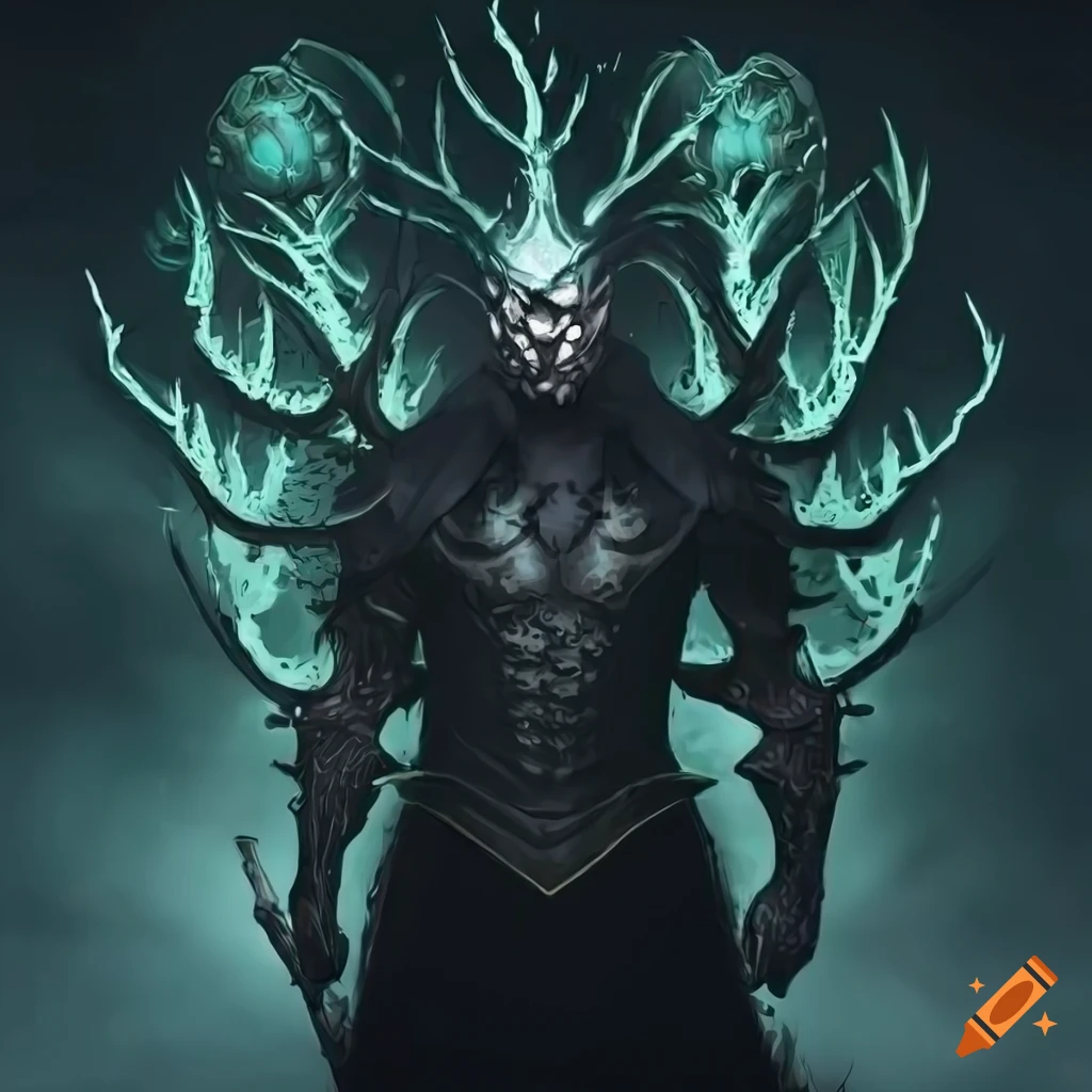 Dark fantasy character in black armor controlling corrupted plants on ...