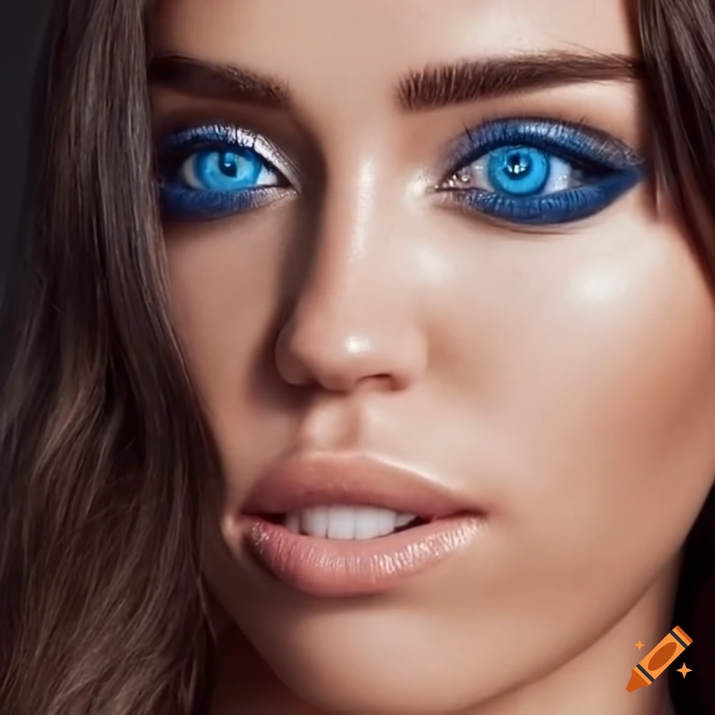 Beautiful portrait of a woman with tan skin and blue eyes on Craiyon