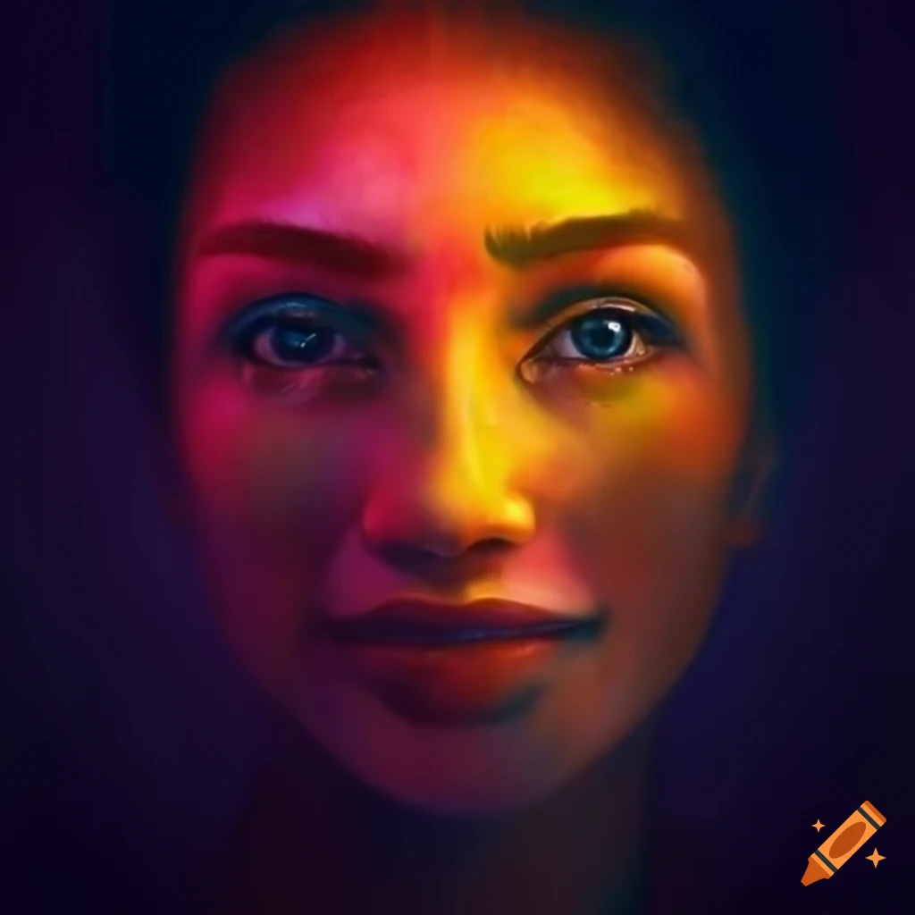 Close up portrait of a happy and vibrant person on Craiyon