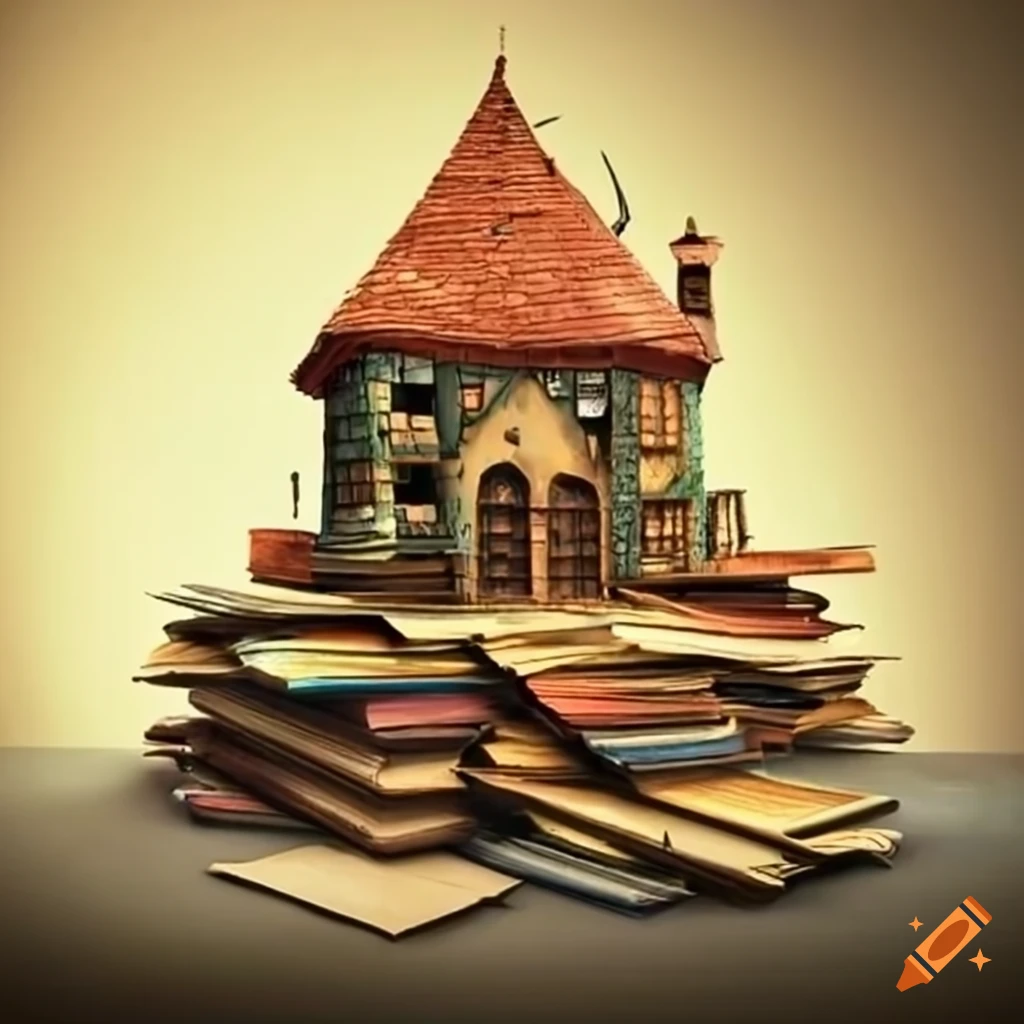 Fantasy house made of books on Craiyon