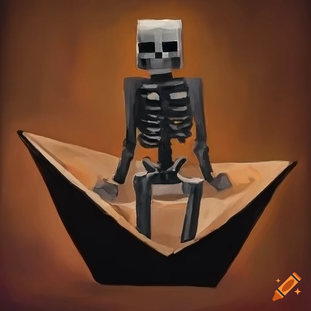 Oil painting of a Minecraft skeleton in a boat on Craiyon