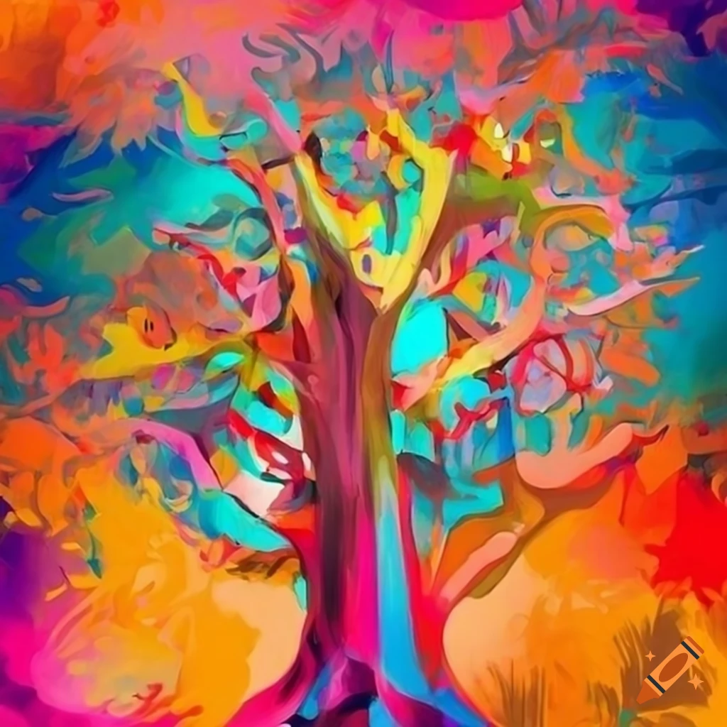 Colorful and fragmented modern art tree on Craiyon