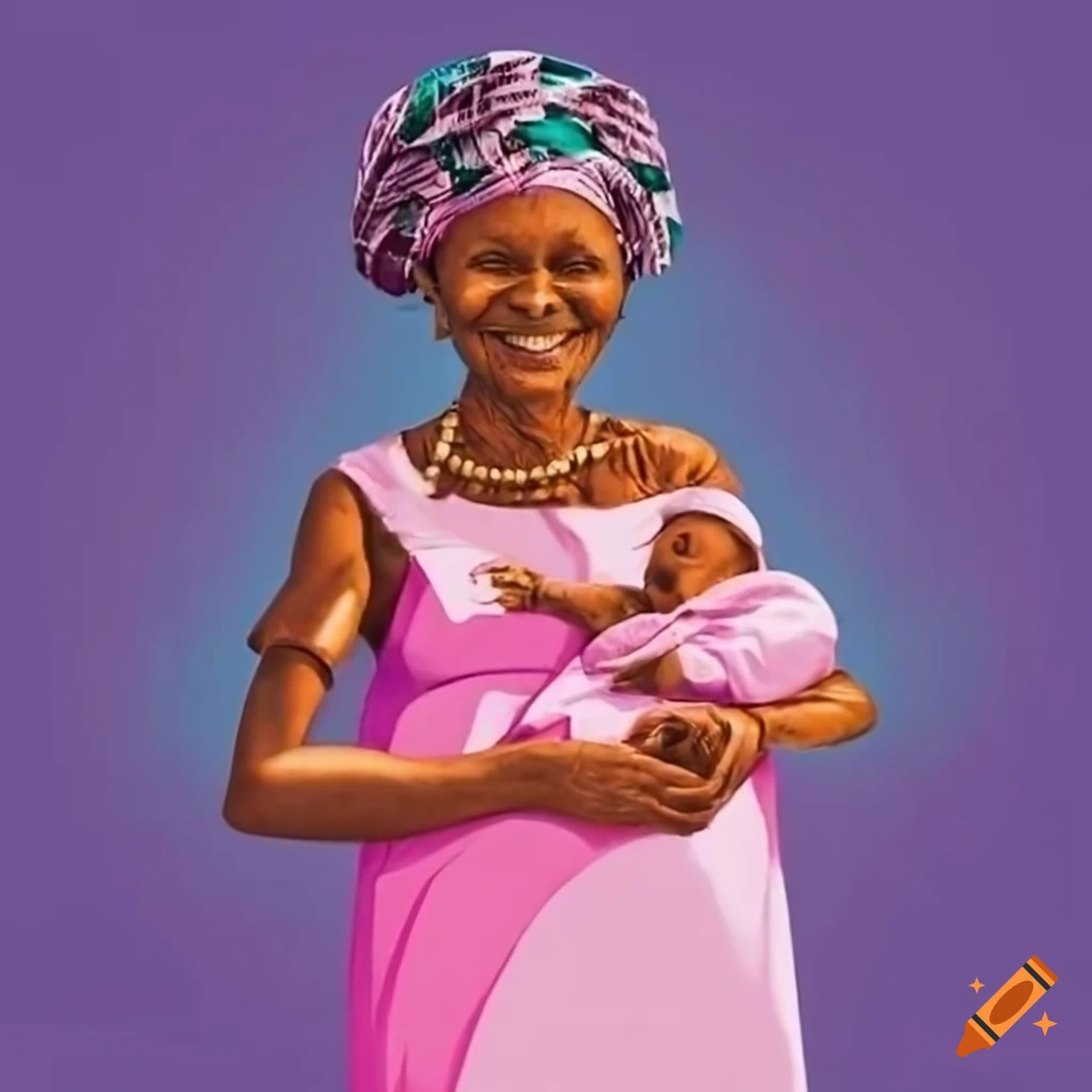 African grandmother holding a baby with mother smiling on Craiyon