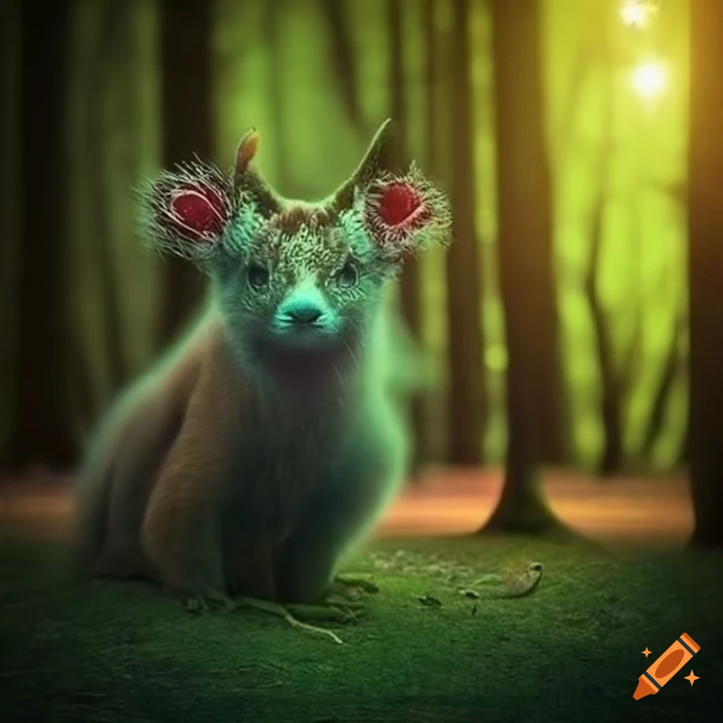 Photo of a mythical creature in a magical forest on Craiyon