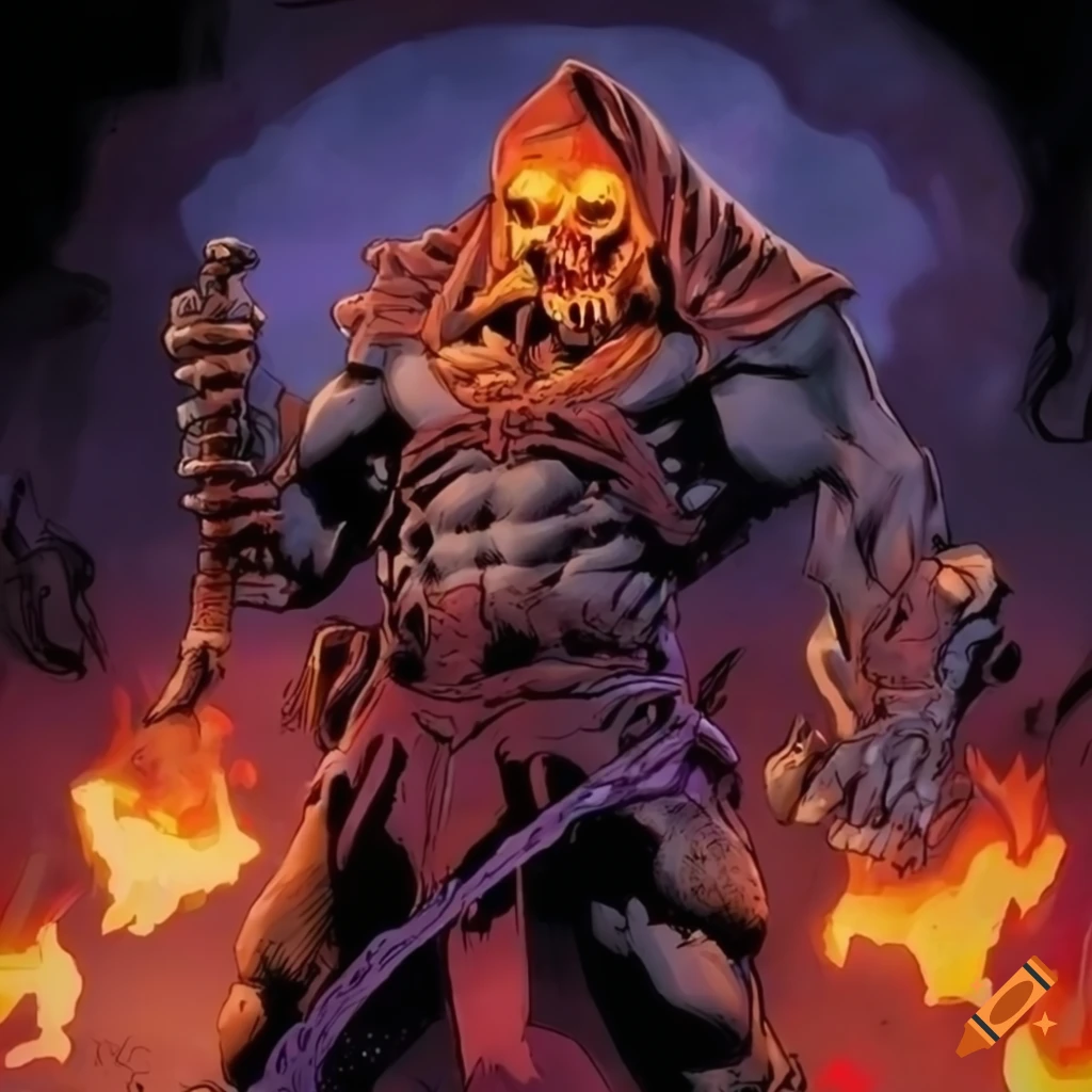 Simon bisley style art of skeletor as ghost rider on Craiyon