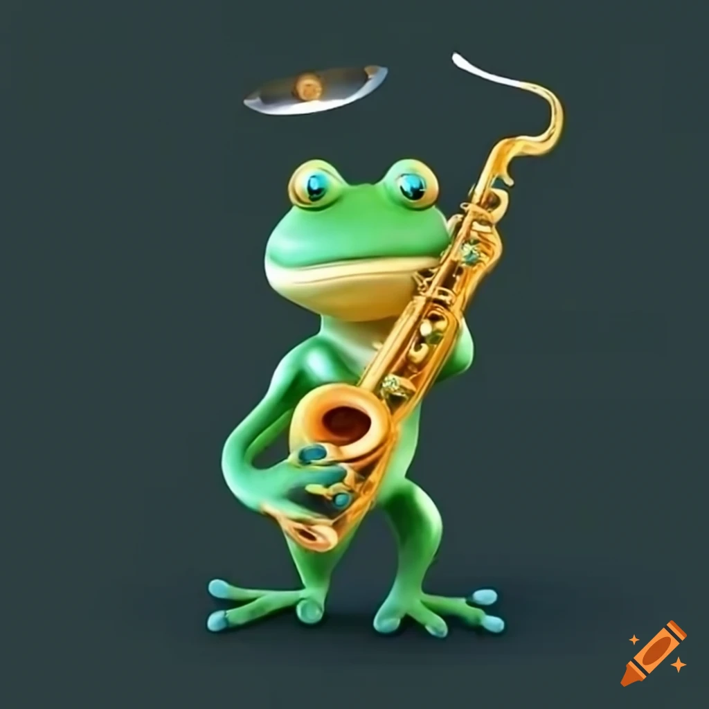 Cute frogs playing saxophone and dancing