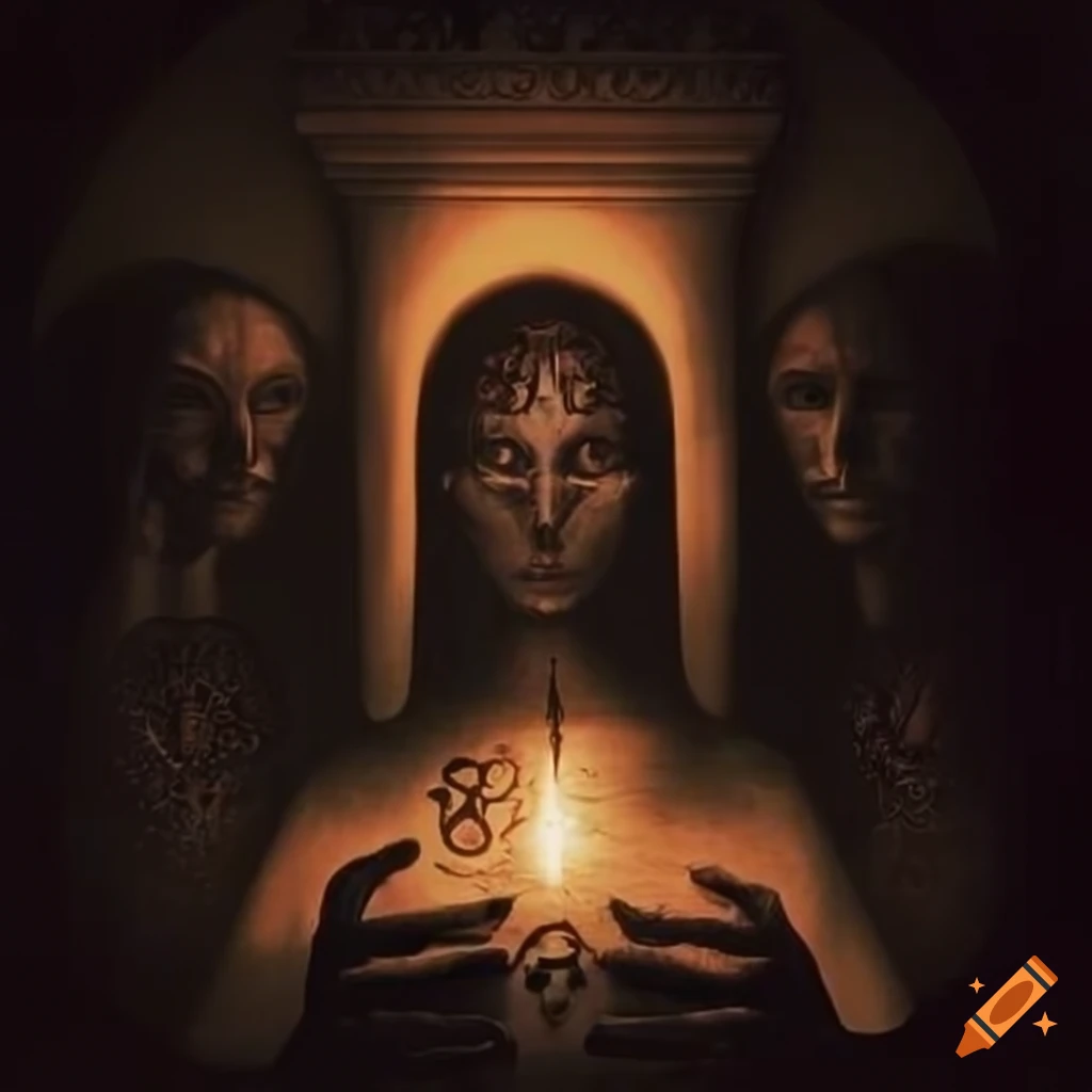 Image of dark and mysterious occult art in a museum on Craiyon