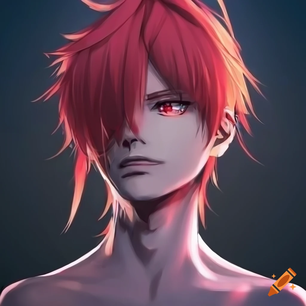 Realistic depiction of an anime character with red spike hair on Craiyon