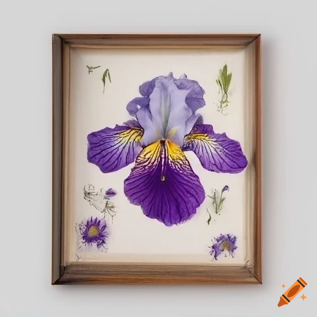 Pressed violets and iris flower