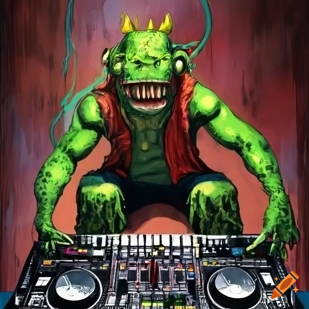 Crazy lizard DJ in Simon Bisley style on Craiyon