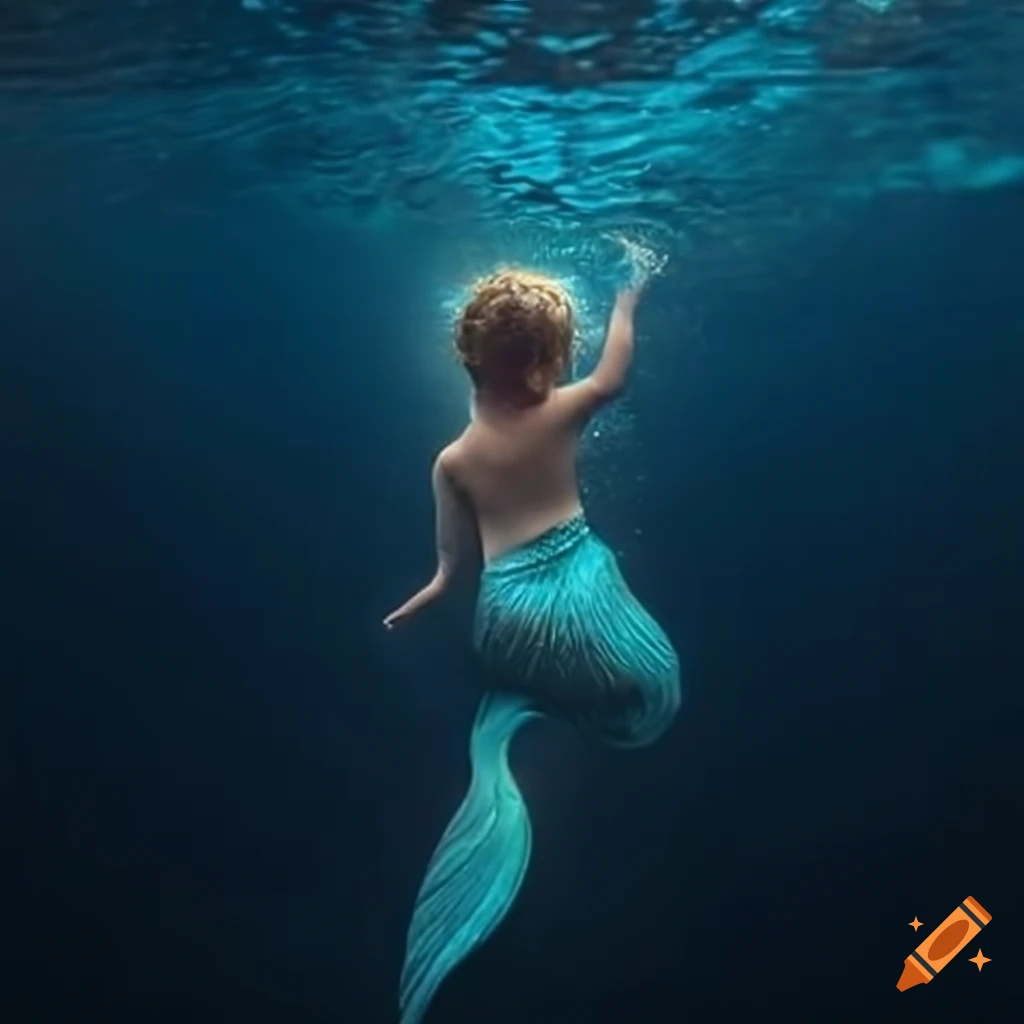 Mermaid child playing in a river on Craiyon