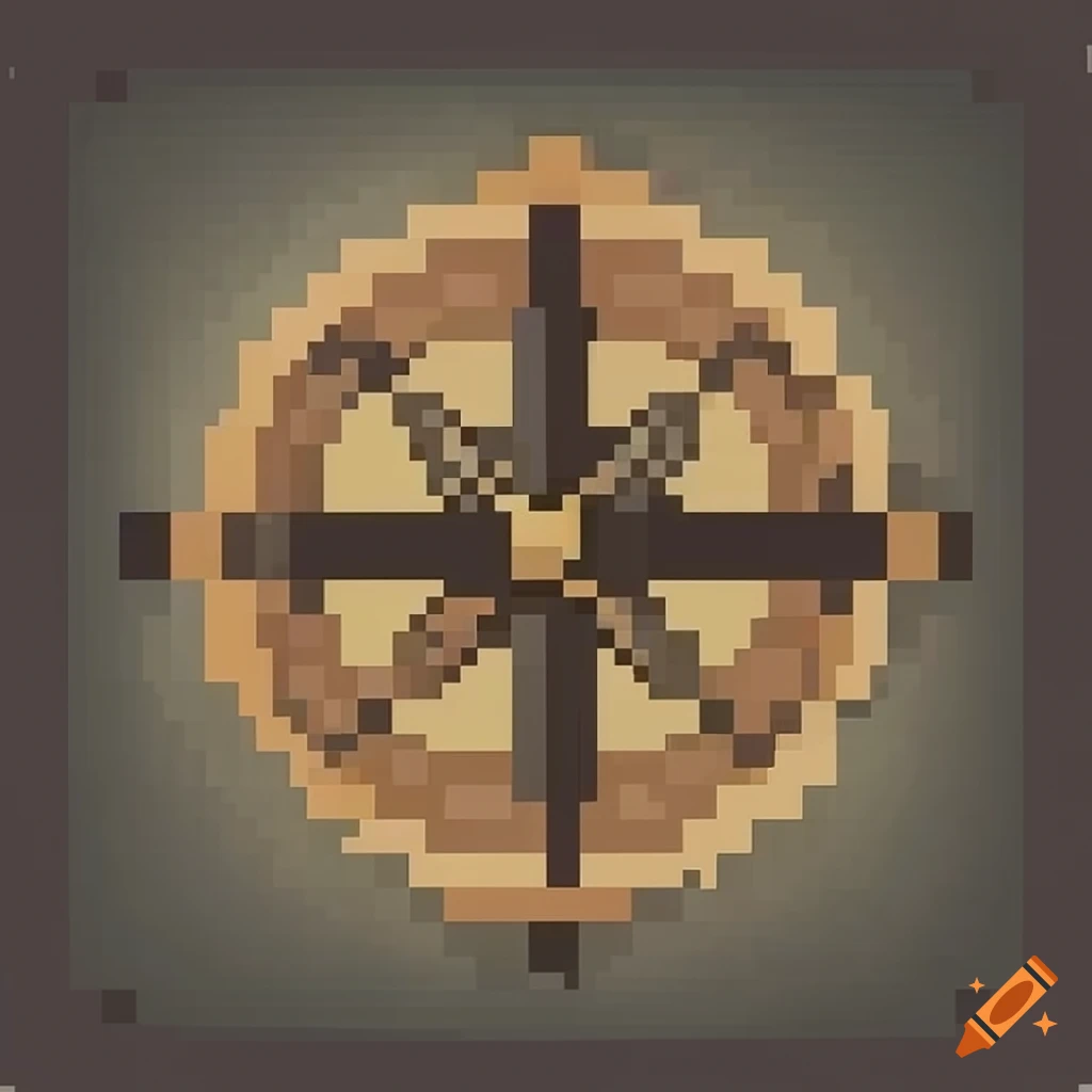 Pixel art of a wooden compass on Craiyon