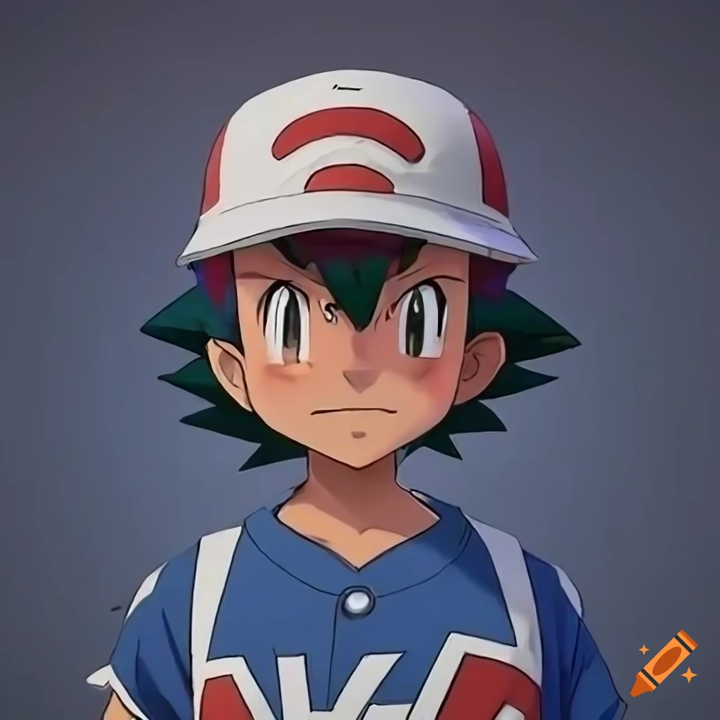 Realistic manga style image of Ash in baseball gear on Craiyon
