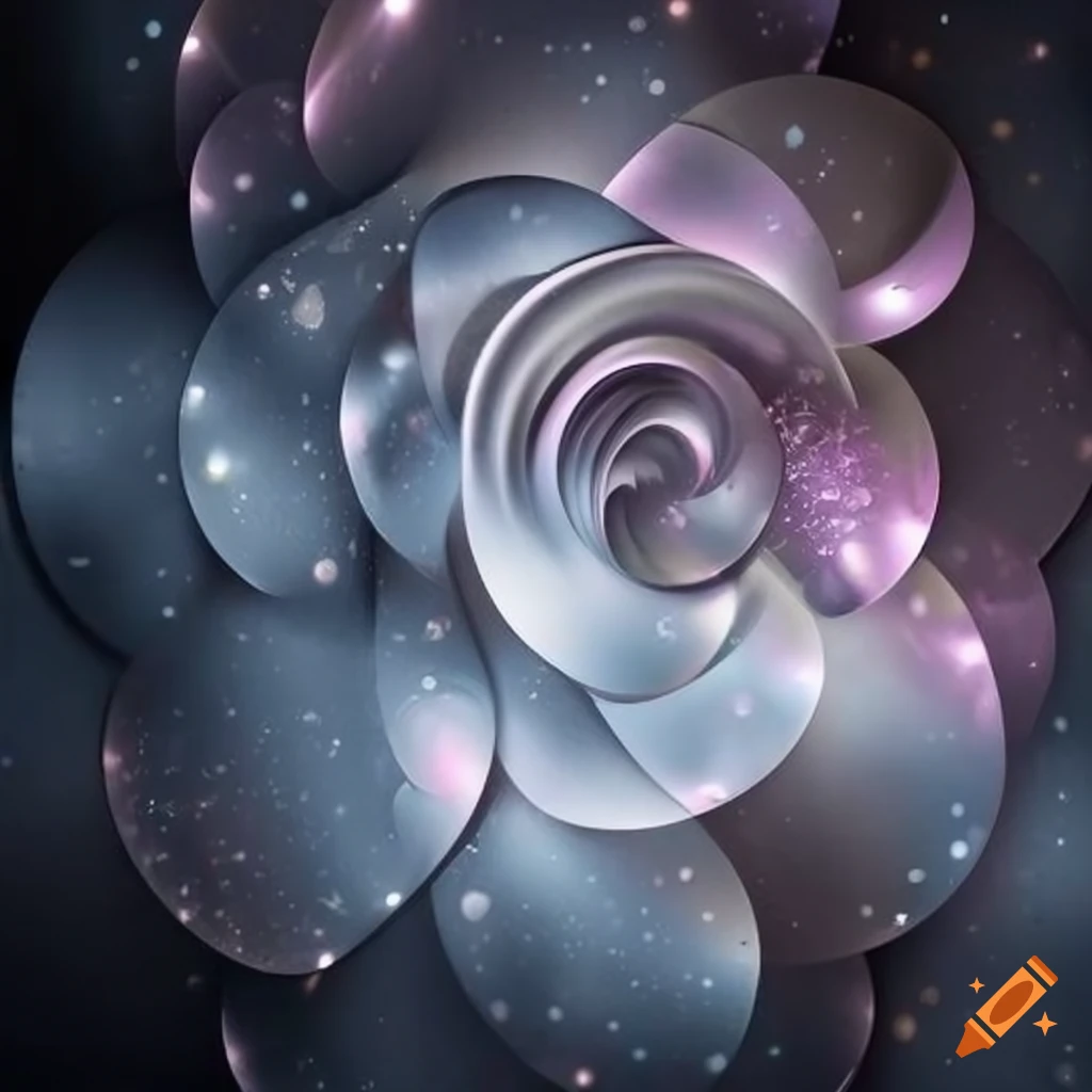 Abstract artwork with metallic flowers on silver backdrop