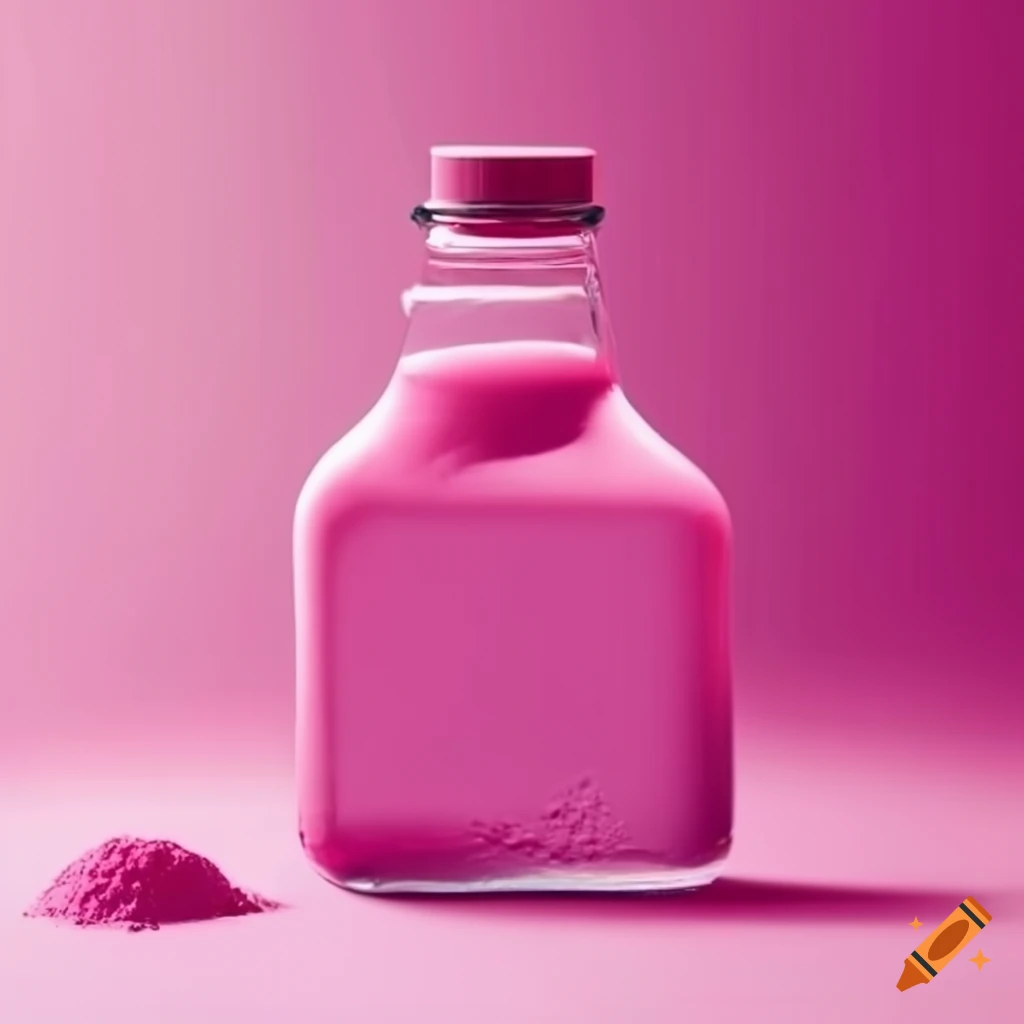 Square bottle with pink powder