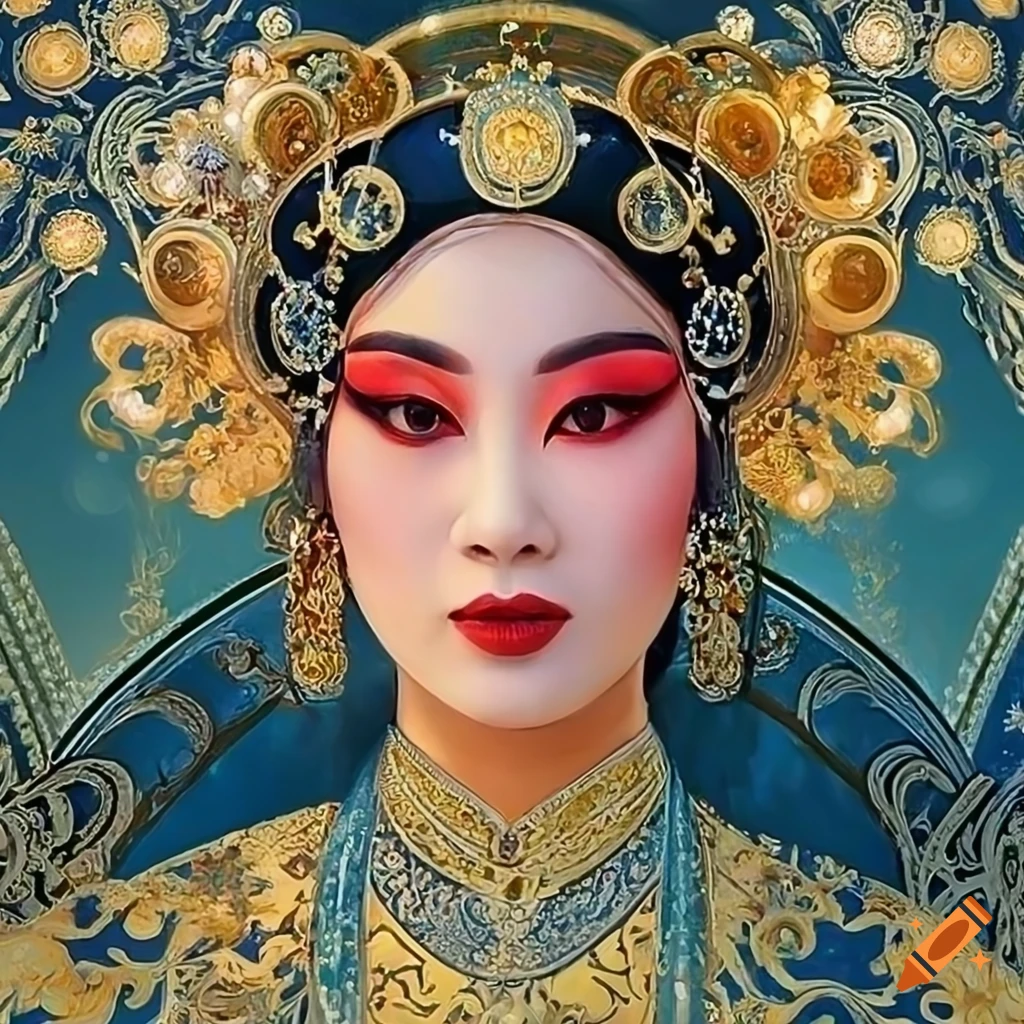 Double exposure of a stunning chinese opera woman on Craiyon