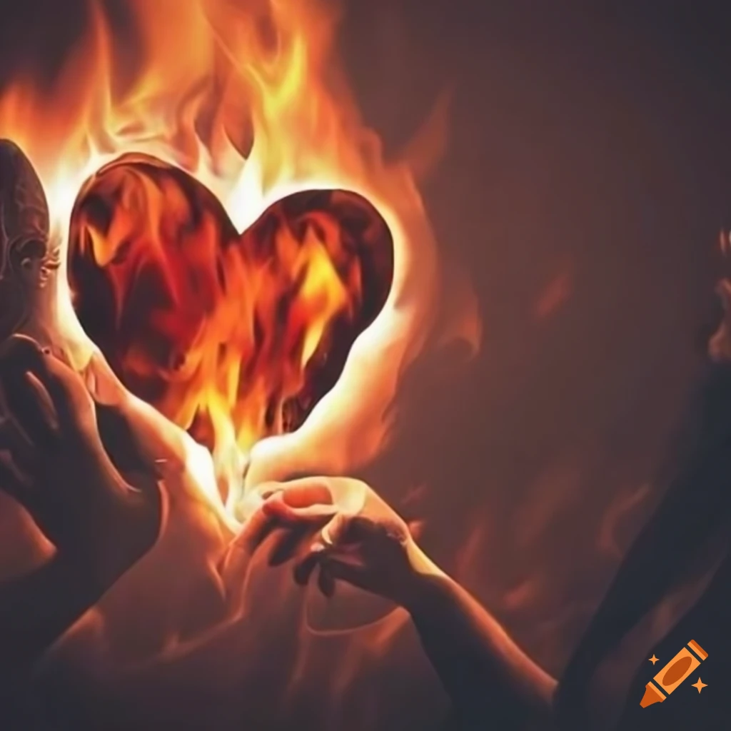 Artistic representation of heart in flames on Craiyon