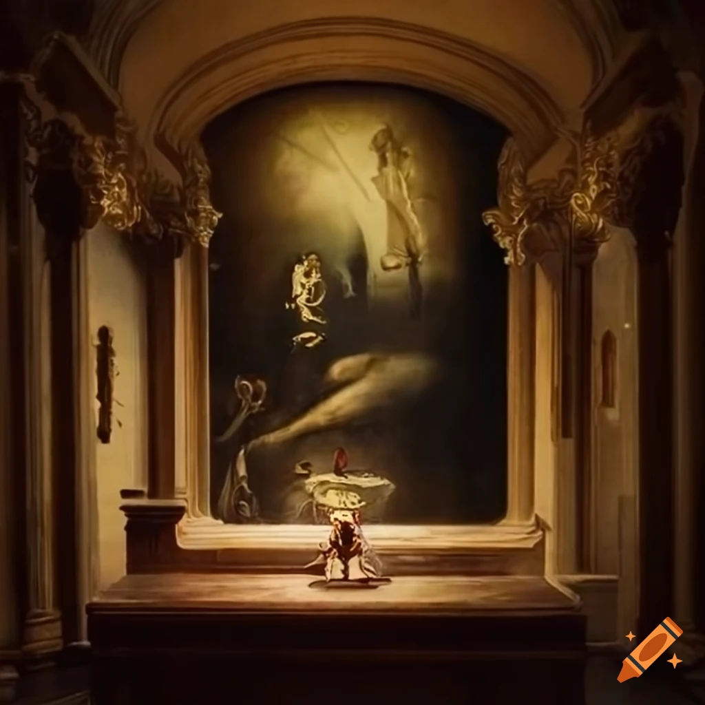 Haunting interior with occult paintings