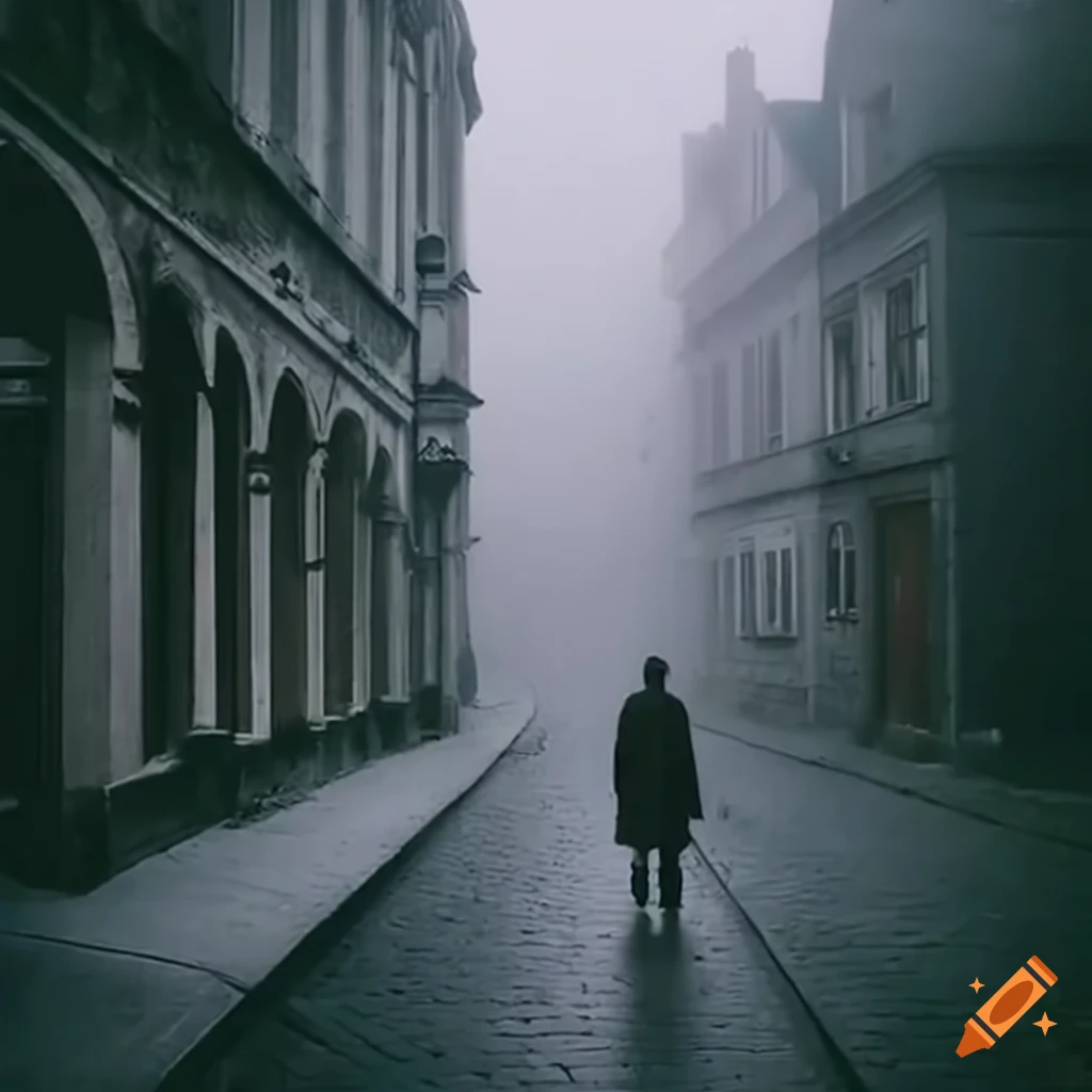 Image of a mysterious foggy town with a detective on Craiyon