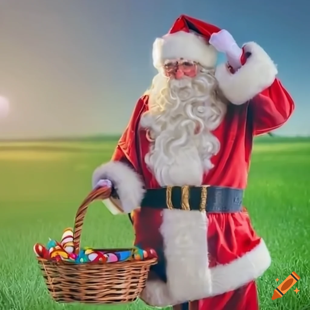 Santa claus with candies on easter basket on Craiyon